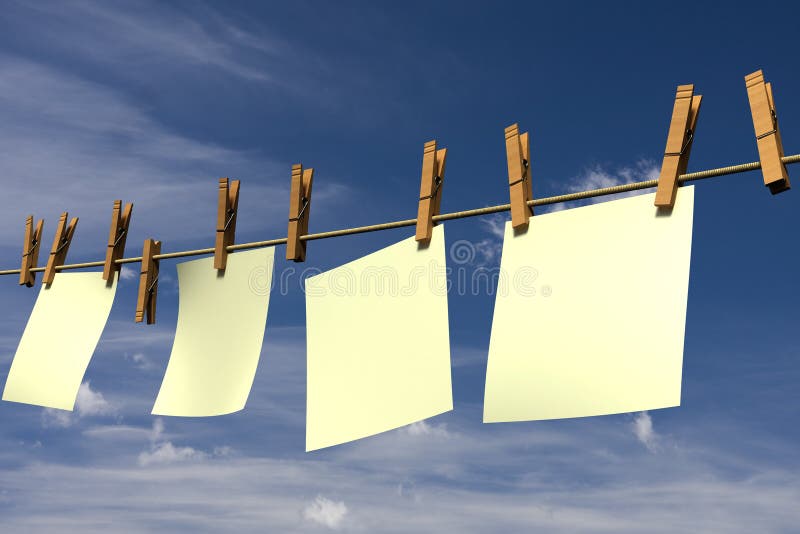 Blank Pieces of Paper Hanging on a Rope Stock Illustration ...