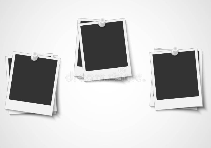 Blank Instant Photo Frames Pinned To Cork Board Background Stock Vector ...