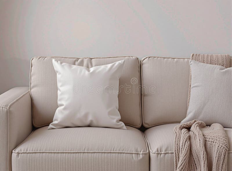 A Soft, Blank Pillow on a Neutral-colored Sofa in a Minimalist, Clean ...