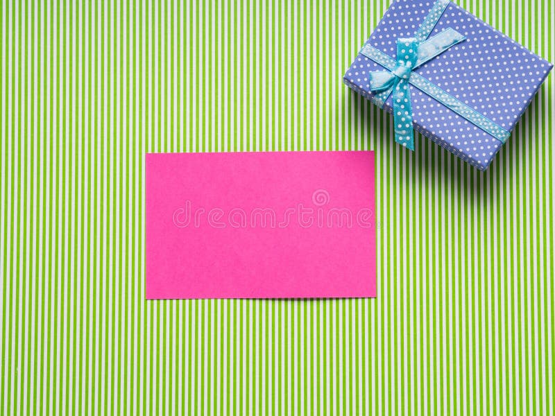 Pink Card and Gift Box on Green Stock Image - Image of flat, flatlay ...