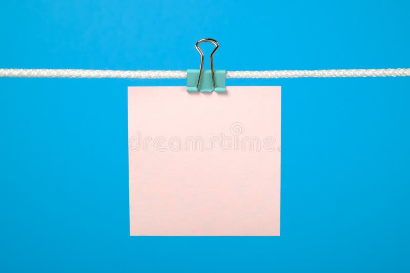 Blank Pink Paper Sheets Hanging on String Stock Photo - Image of memo ...