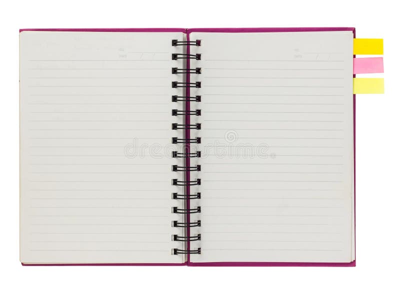 Blank Pink Spiral Notebook with Note Paper Isolated on White Stock ...