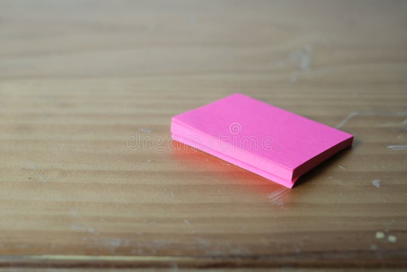 Blank Pink Sticky Note Block on Desk. Stock Image - Image of adhesive ...