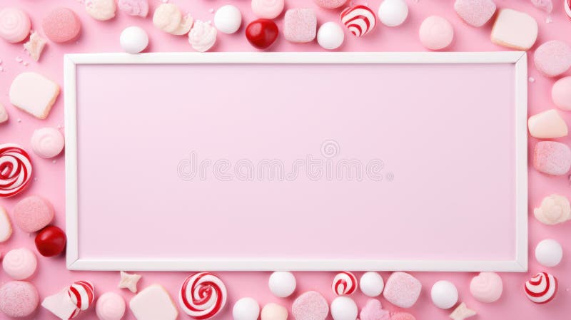 Blank Pink White Frame. Assorted Sweets, Confectionery Around Empty ...