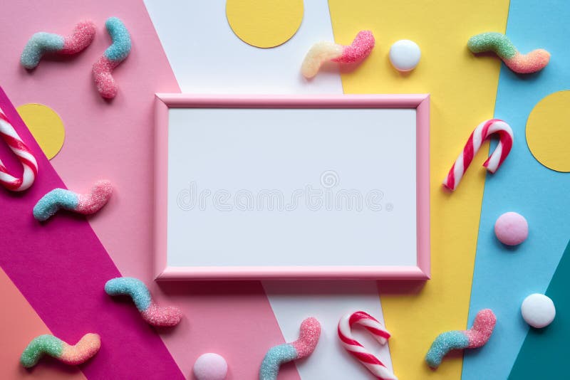 Blank Pink White Frame on Layered Colored Paper. Assorted Sweets ...