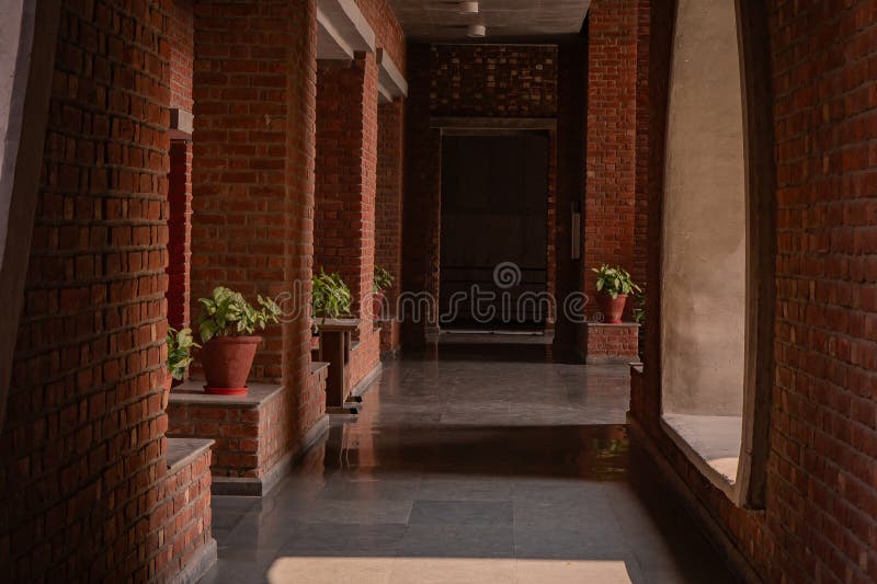 Empty Coridor Bricks Building Background Backdrop Stock Photo - Image ...