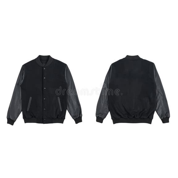Black Varsity Jacket Front and Back View Isolated on White Background ...