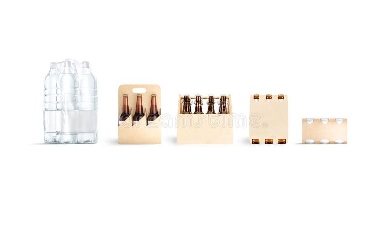 Blank Plastic and Craft Bottle Pack Mockup, Isolated Stock Illustration ...