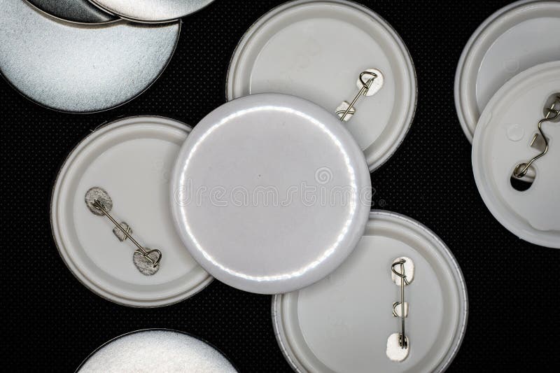 Blank Plastic Pin or Button Badge on a Plain Black Background. Stock ...