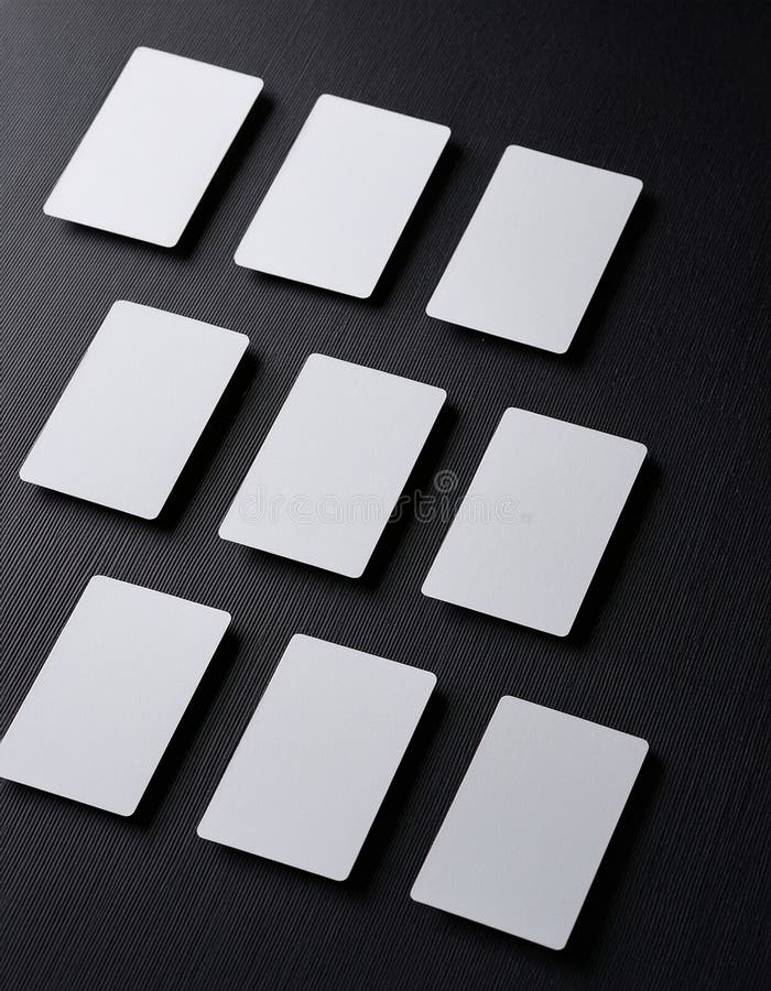 Blank Playing Cards Arranged in a Grid on a Dark Textured Surface ...