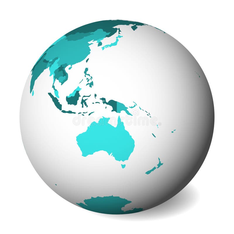 Blank Political Map of Australia. 3D Earth Globe with Turquoise Blue ...