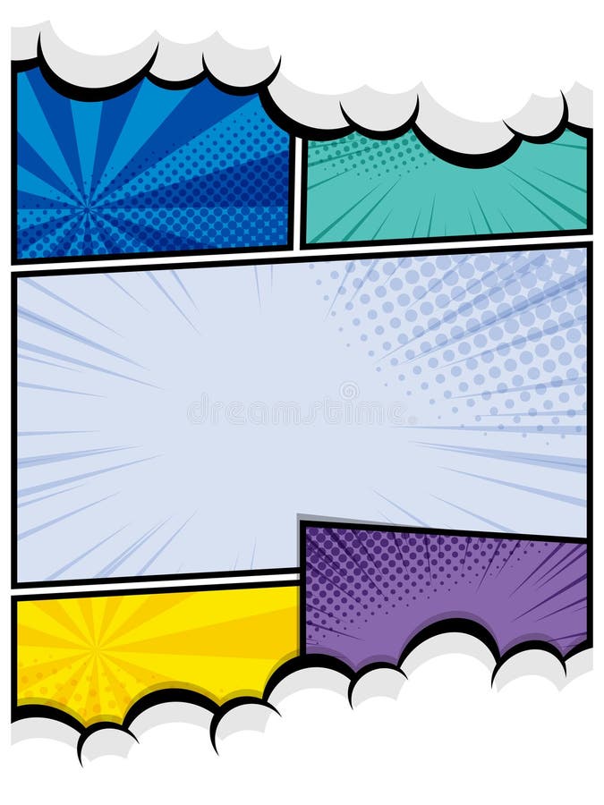 Blank Pop Art Comic Page Layout with Colorful Panels Stock Illustration ...