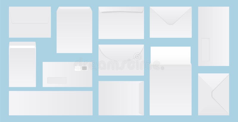 Blank Post Envelope Collection. Set of Realistic White Envelopes ...