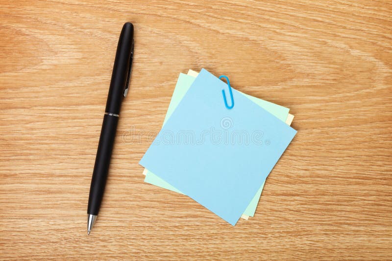 Blank post-it with pen stock photo. Image of table, memo - 39749500