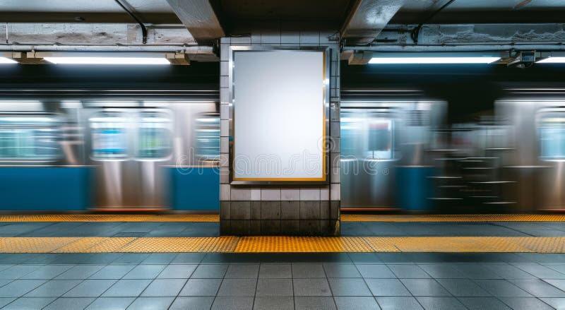 Blank Poster Frame with Motion Blur from Train in New York Subway ...