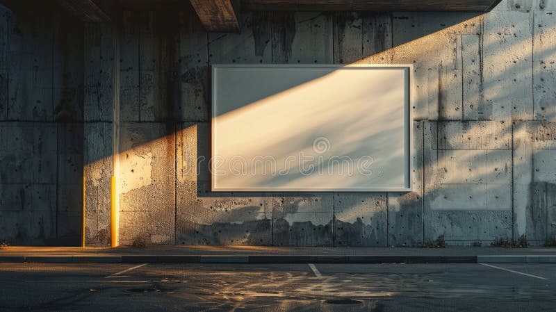 A Blank Poster Mockup on a Concrete Wall in a Car Park, Highlighted by ...