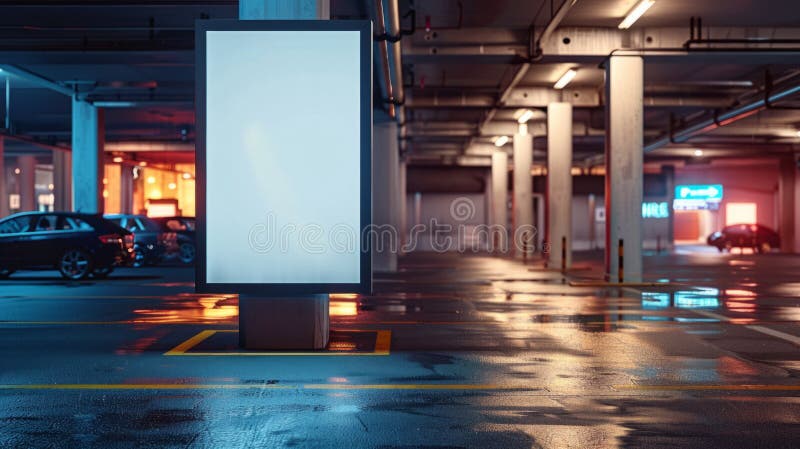 A Blank Poster Mockup Displayed on a Column in a Car Park, Creating an ...