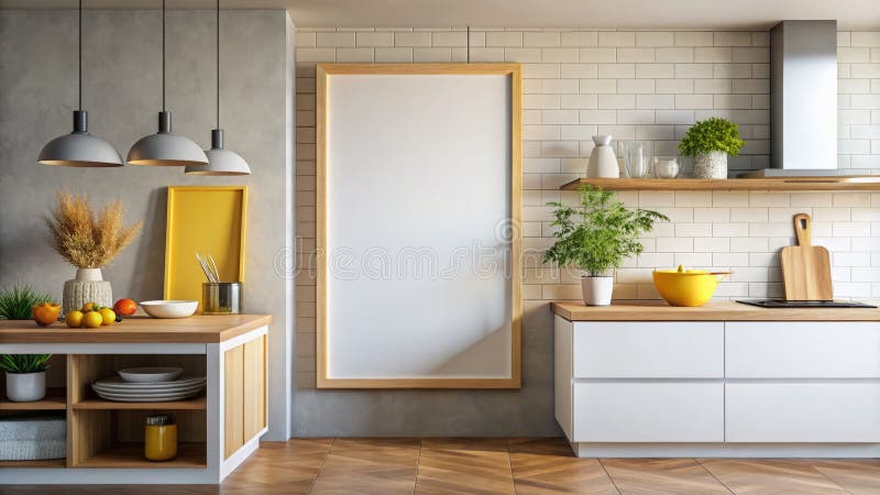 Blank Poster Mockup on Kitchen Countertop Side View for Creative ...