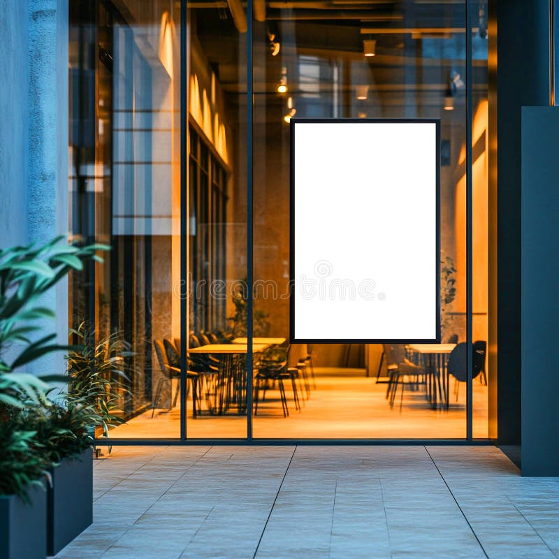 Blank Poster Mockup Modern Cafe Window Display Stock Illustration ...