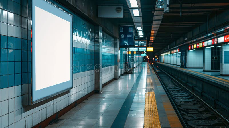 Blank Poster Mockup in Train Station Platform with Commute, Advertising ...
