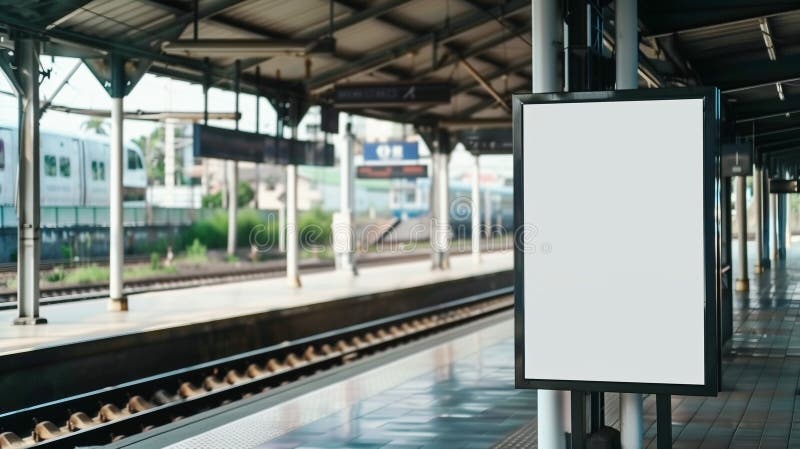 Blank Poster Mockup in Train Station Platform with Commute, Advertising ...