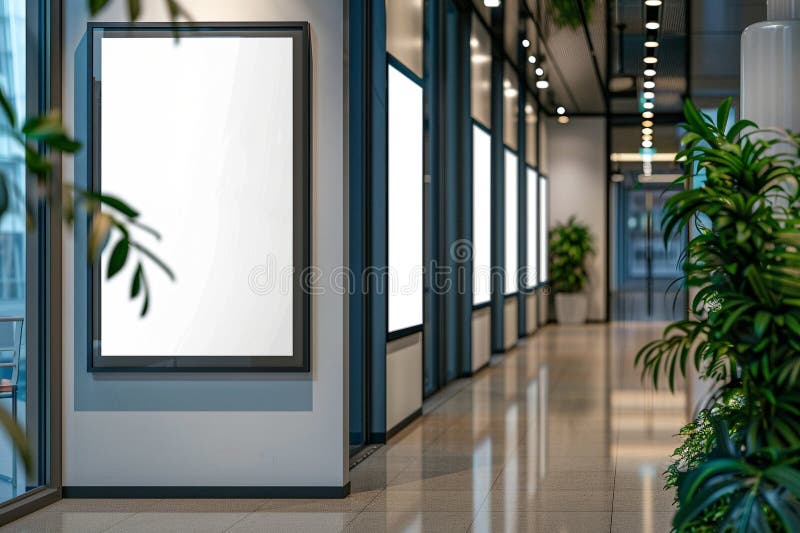 Blank Poster in Modern Office Hallway Stock Illustration - Illustration ...