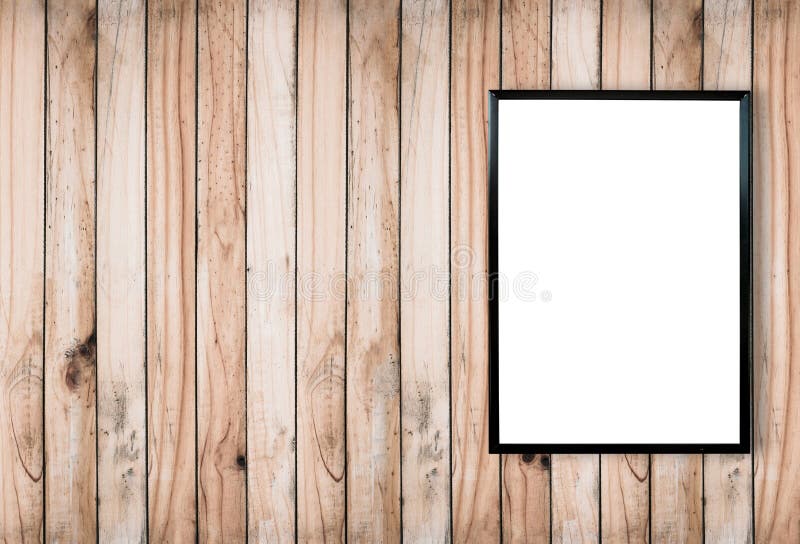 Blank Poster Photo Frame on Wood Wall Stock Image - Image of border ...