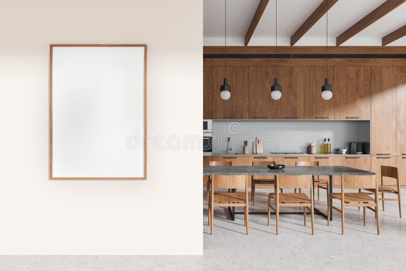 Blank Poster in Wooden Frame on a Light Interior Wall Next To a Modern ...