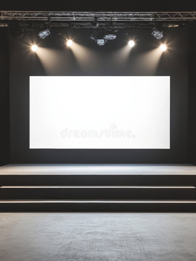 Blank Presentation Screen on a Clean White Stage, Ideal for Business ...