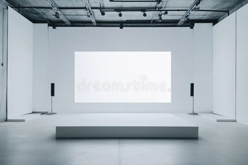 Blank Presentation Screen Set on a Clean White Stage Background ...