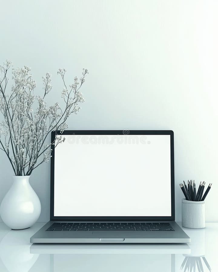 Blank Presentation Slide Displayed on a Modern Laptop in a Serene ...