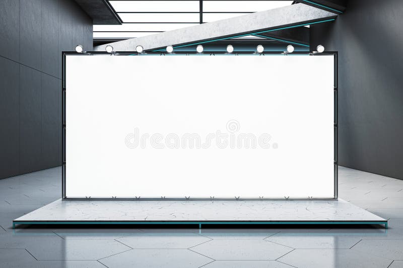 Blank Presswall in Modern Exhibition Hall with Spotlighted Display. 3D ...