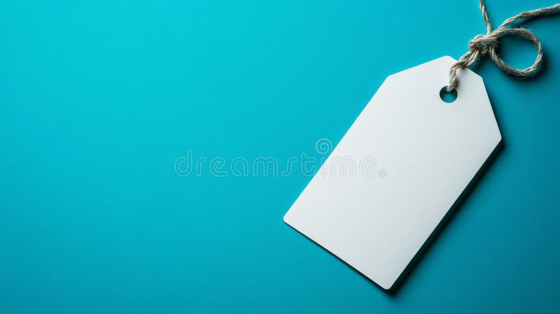 Blank Price Tag on a Blue Background with a String. Stock Image - Image ...