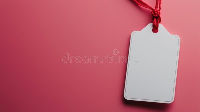 Blank Price Tag with Red String on Pink Background Stock Photo - Image ...