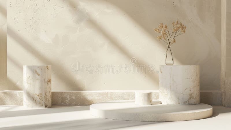 Blank Product Three Podium. Minimal Scene Mockup with Stone, Product ...