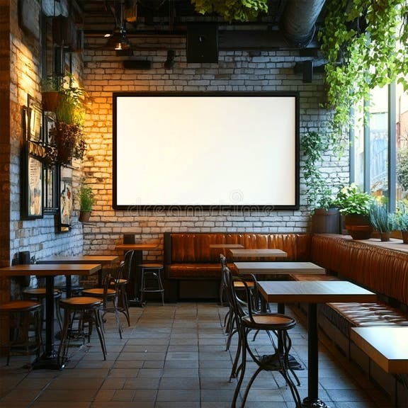 Blank Projection Screen in Rustic Restaurant Setting Perfect for Menu ...