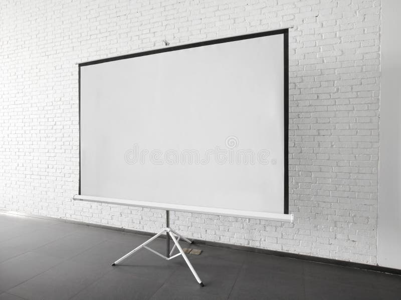 Blank Projector Canvas in the Office Stock Image - Image of brick, film ...