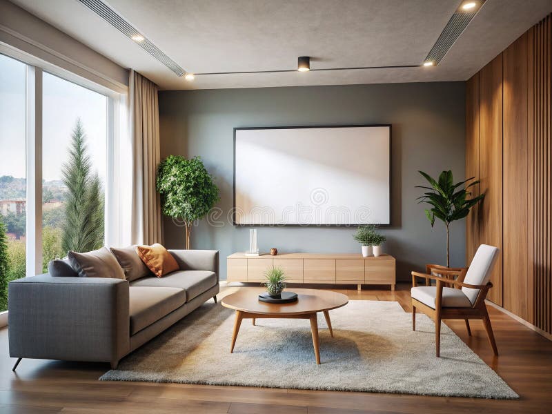 Blank Projector Screen in Modern Minimalist Home Interior Perfect for ...