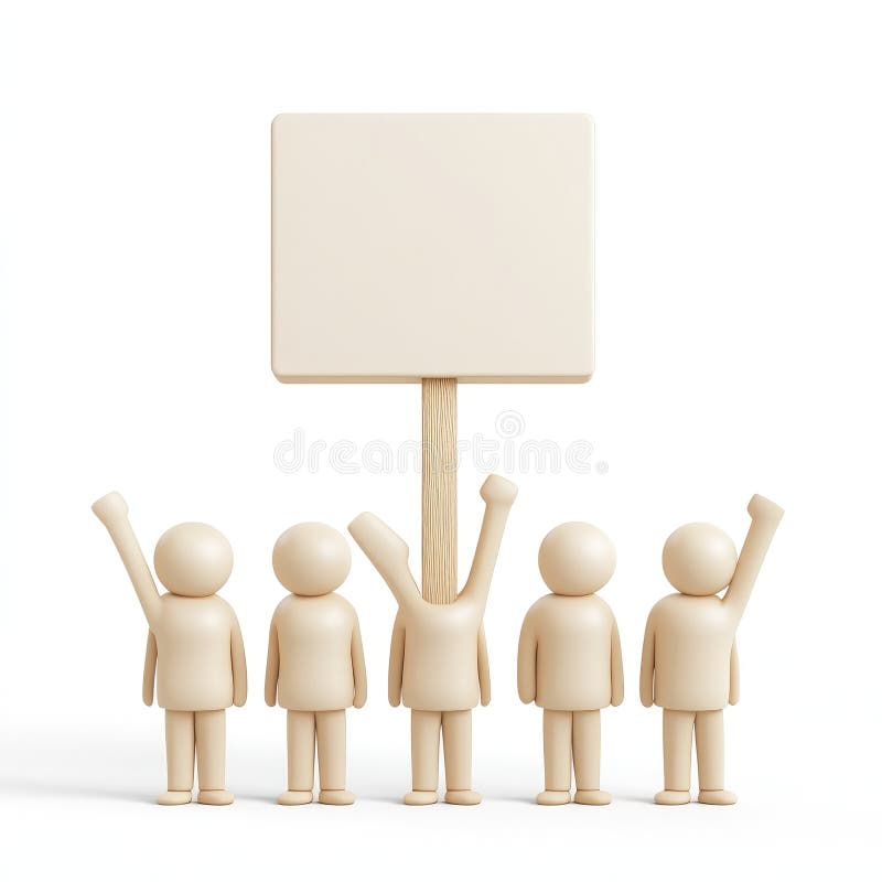 Five 3D Figures Holding Blank Signboard Teamwork, Collaboration, and ...