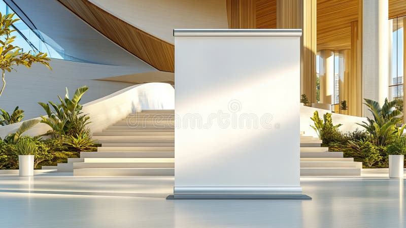 Blank Pull-up Banner Mockup in Modern Sunlit Building Interior with ...