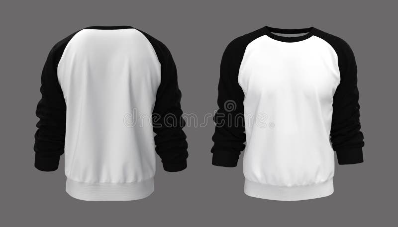 Blank Raglan Sweatshirt Mock Up Template in Front, and Back Views Stock ...