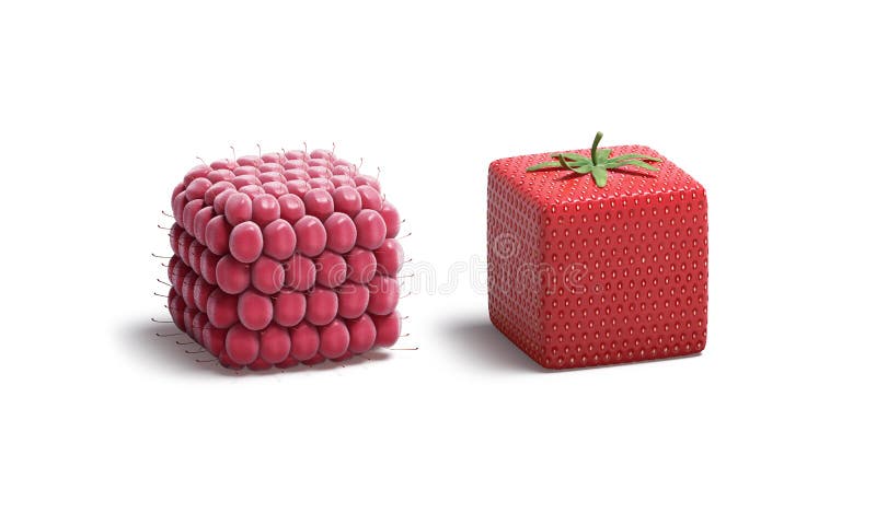 Blank Raspberry and Strawberry Cube Mockup, Isolated Stock Illustration ...