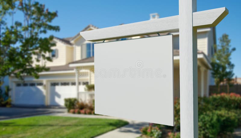 Blank Real Estate Sign in Front of Beautiful House Stock Photo - Image ...