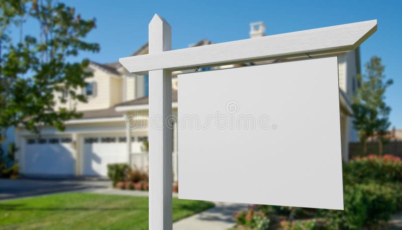 Blank Real Estate Sign in Front of Beautiful House Stock Image - Image ...