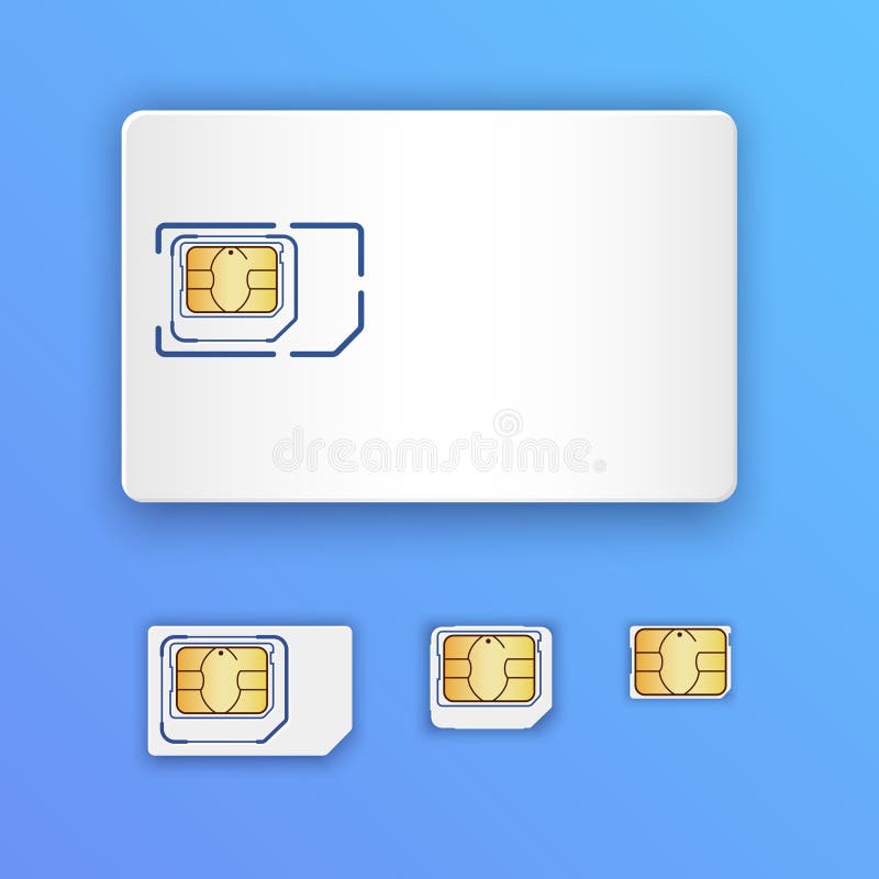 Blank Realistic SIM Card. Set of SIM Cards. Full Size, Mini, Micro and ...