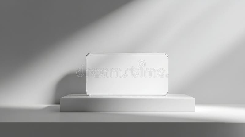 Minimalist Display of a Blank Rectangular Device on a White Pedestal in ...