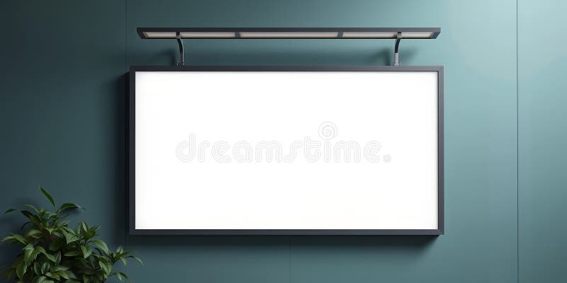 Blank Rectangular Frame with a Light Fixture Above it on a Teal Wall ...