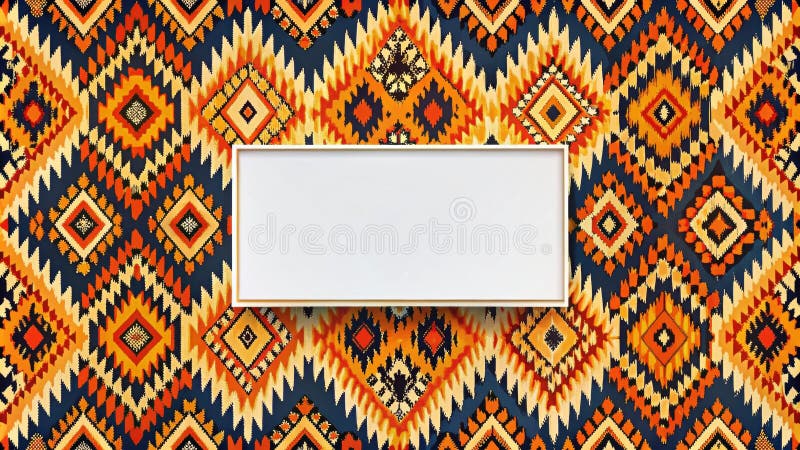 Blank Rectangular Frame on Vibrant Ethnic Textile Background ...