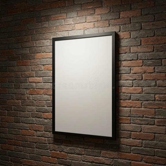 A Blank Rectangular Poster with a Black Frame is Mounted on a Red and ...