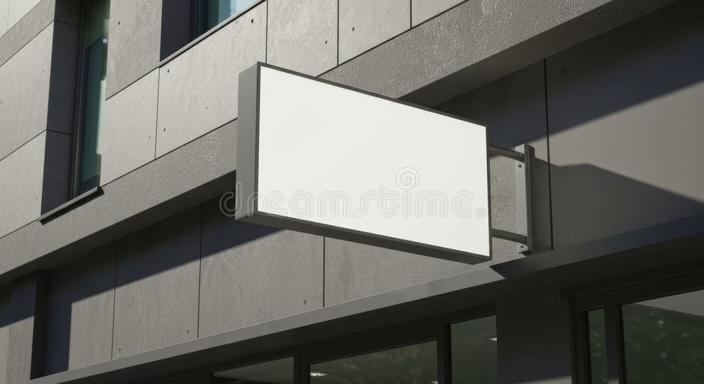 Blank Rectangular Sign on Modern Building Facade Stock Photo - Image of ...